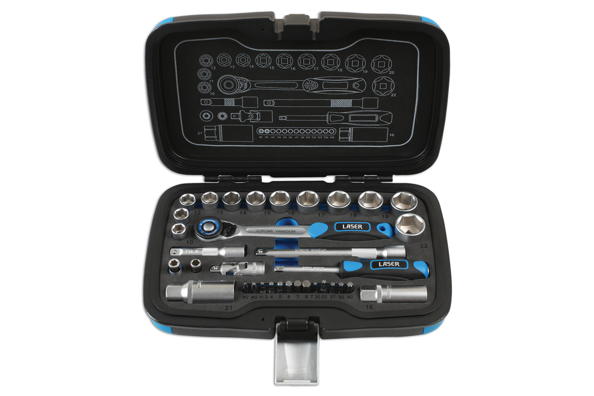 Laser Tools 6918 Socket Set 3/8"D, 1/4"D 34pc