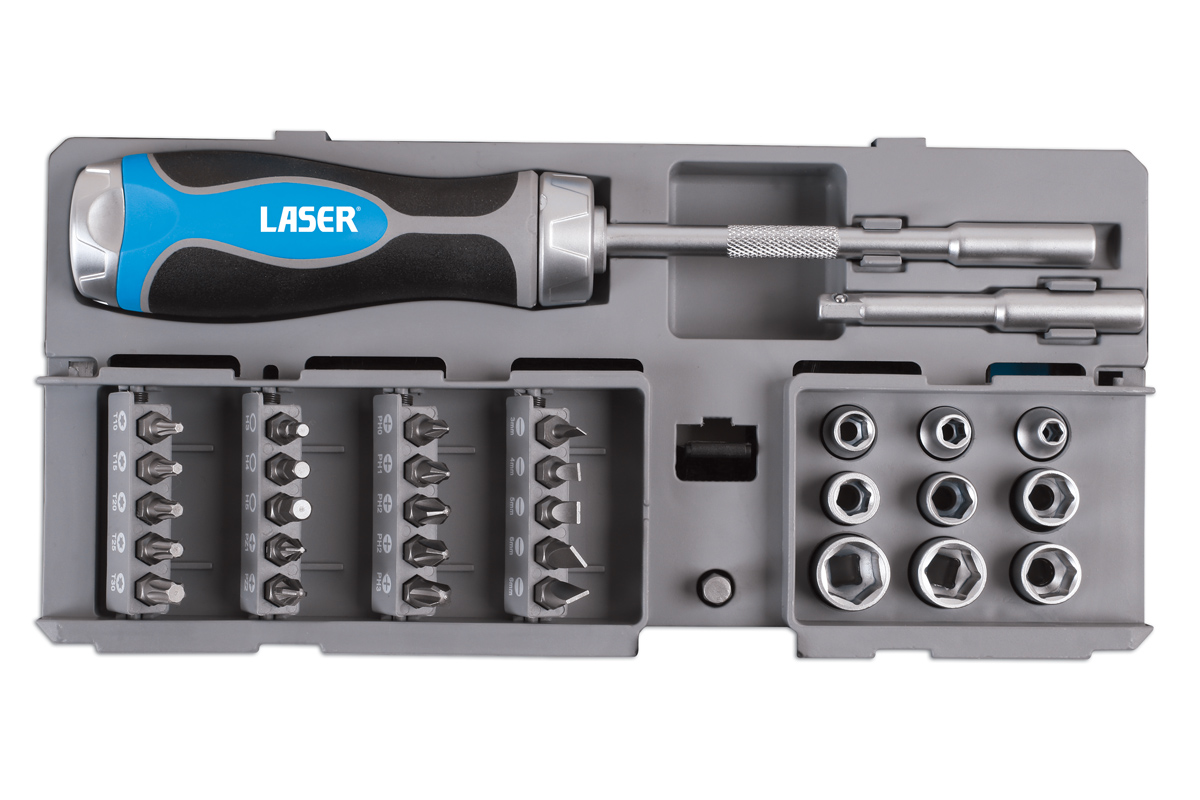 Laser Tools 6992 Socket and Bit Set 1/4"D 33pc
