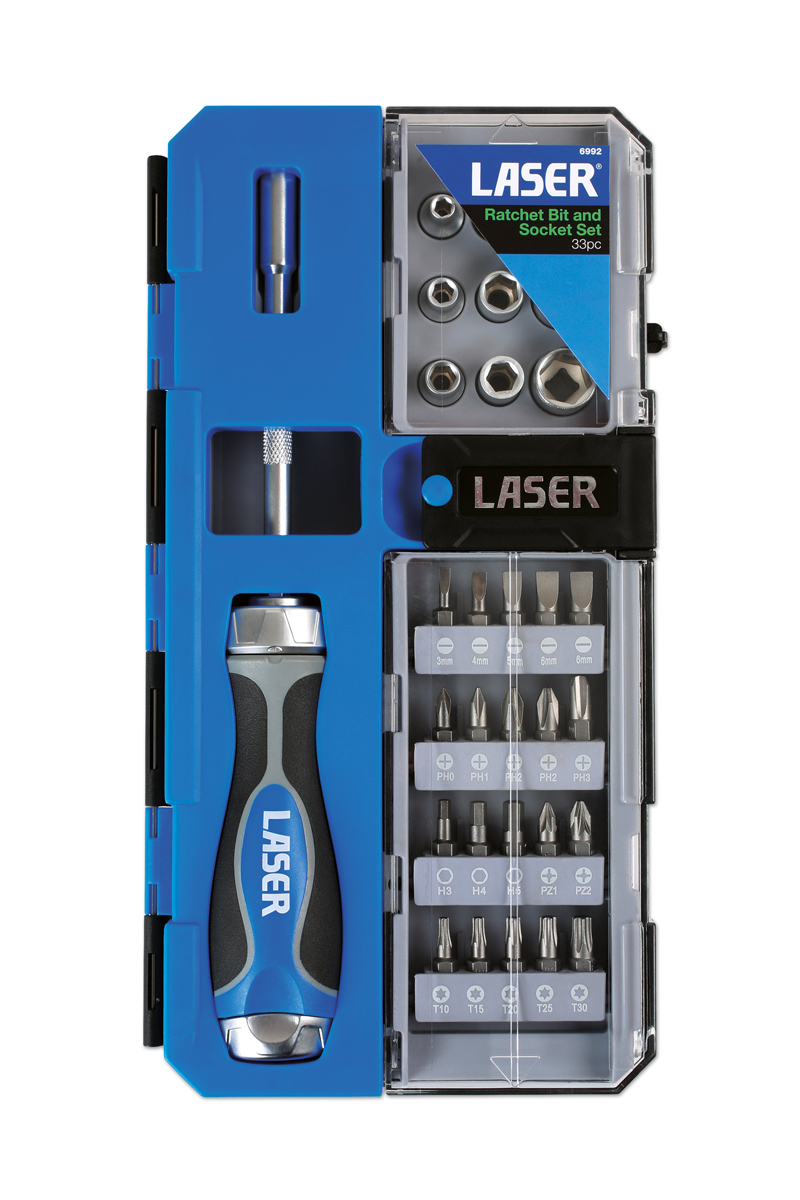 Laser Tools 6992 Socket and Bit Set 1/4"D 33pc