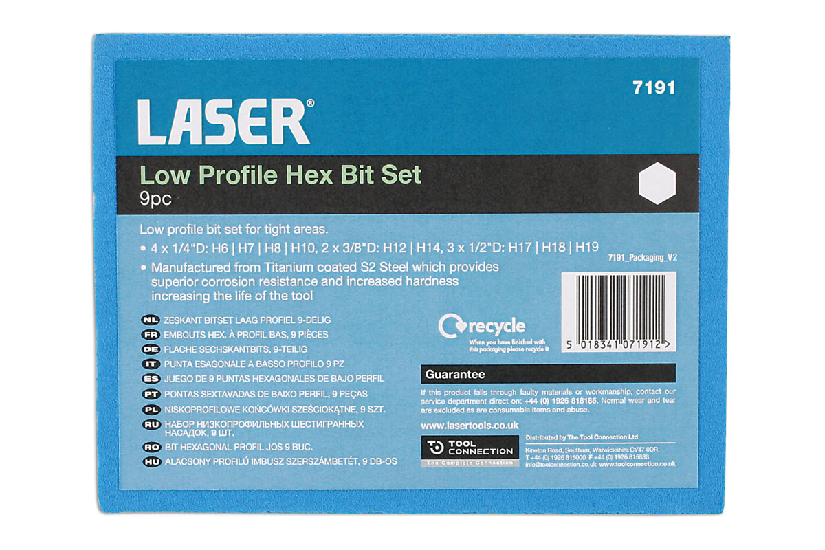 Laser Tools 7191 Low Profile Hex Bit Set 9pc